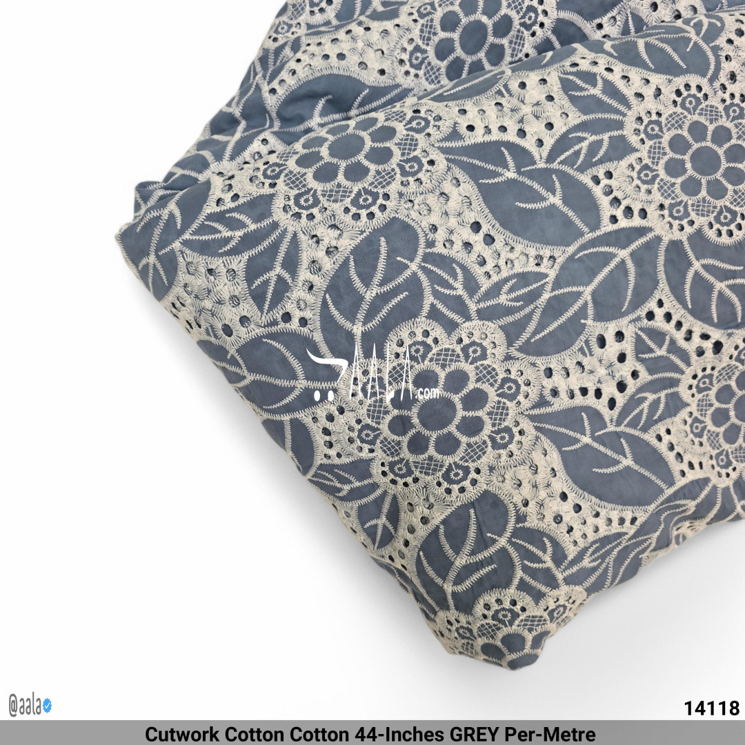 Cutwork Cotton Cotton 44-Inches GREY Per-Metre